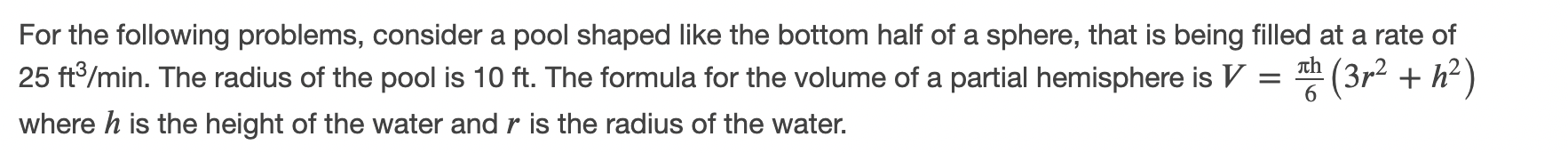 Solved a For the following problems, consider a pool shaped | Chegg.com