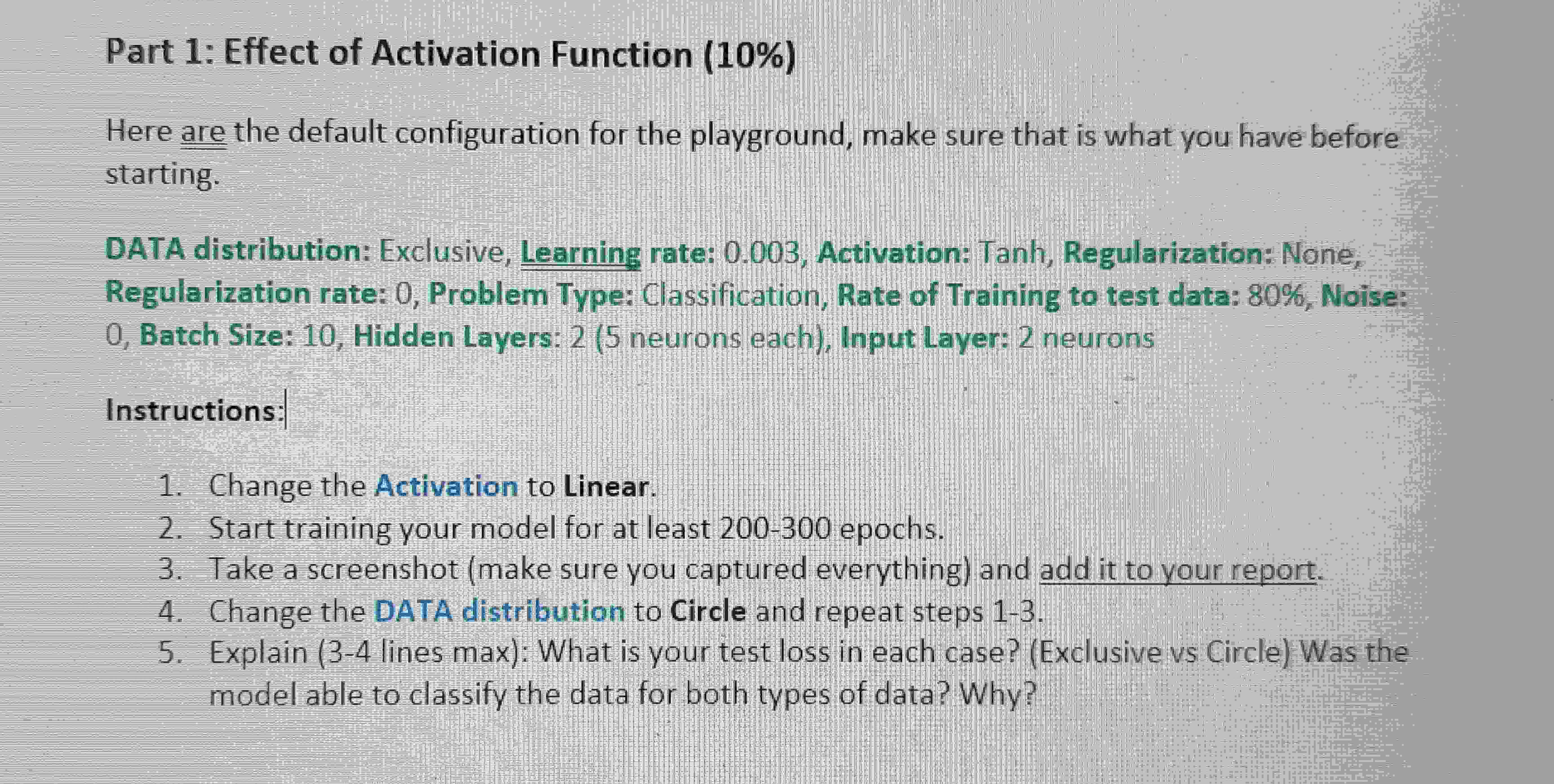 Solved Part 1: Effect of Activation Function (10%)Here are | Chegg.com