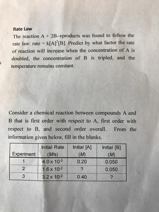 Solved The reaction A + 2B rightarrow products was found to | Chegg.com