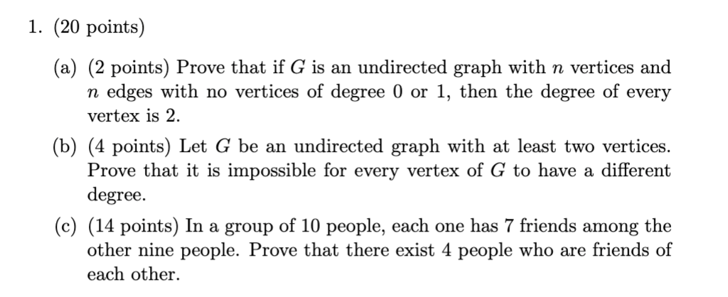 Solved (a) (2 ﻿points) ﻿Prove that if G ﻿is an undirected | Chegg.com