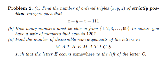 Solved Problem 2. (a) Find the number of ordered triples (x, | Chegg.com