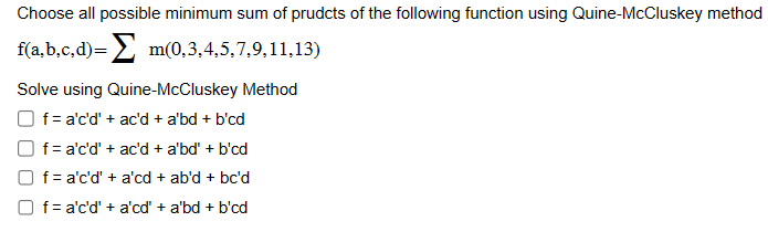 Solved Choose all possible minimum sum of prudcts of the | Chegg.com