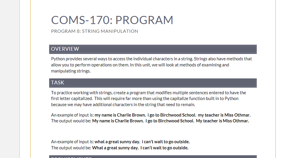 Solved COMS-170: PROGRAM PROGRAM 8: STRING MANIPULATION | Chegg.com