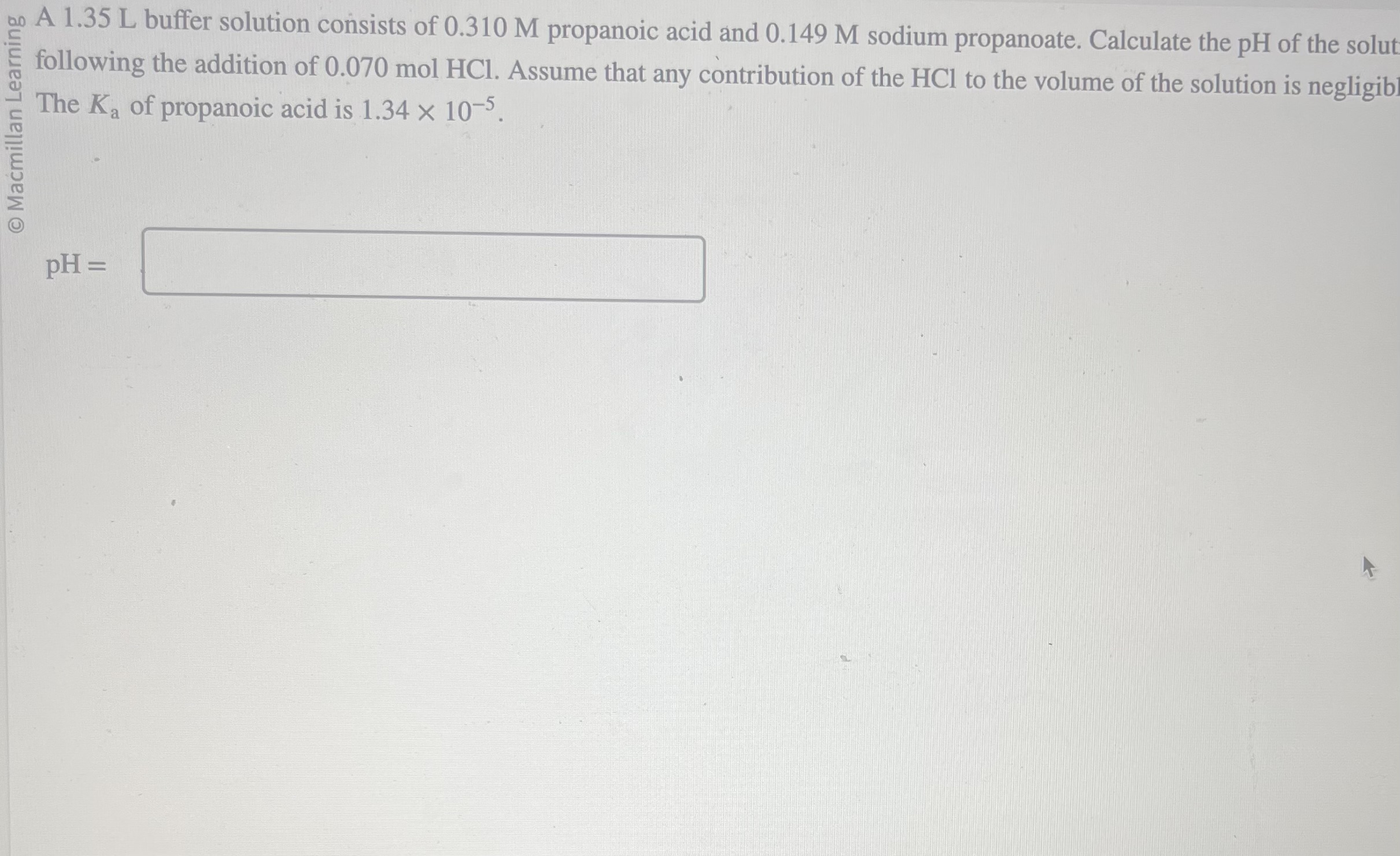 Solved A 1.35 L buffer solution consists of 0.310M propanoic | Chegg.com