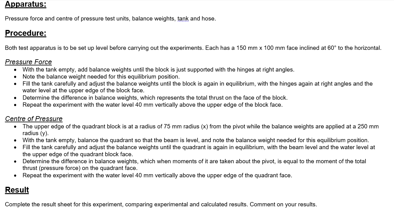 Solved Pressure force and centre of pressure test units, | Chegg.com
