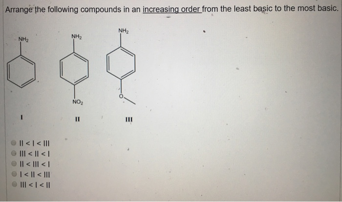 Solved Arrange the following compounds in an increasing | Chegg.com