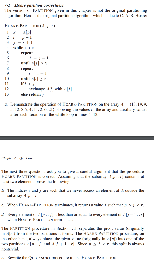 Solved 7-1 Hoare partition correctness The version of | Chegg.com Solved 7-1 Hoare partition correctness The version of | Chegg.com