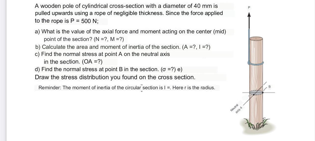 Solved A wooden pole of cylindrical cross-section with a | Chegg.com