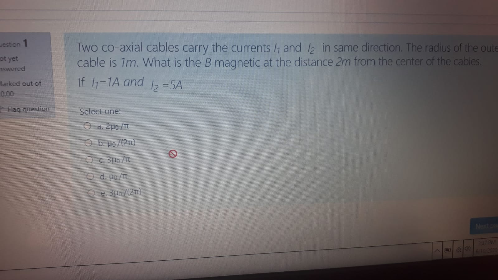 Solved Lestion 1 ot yet answered Two co-axial cables carry | Chegg.com