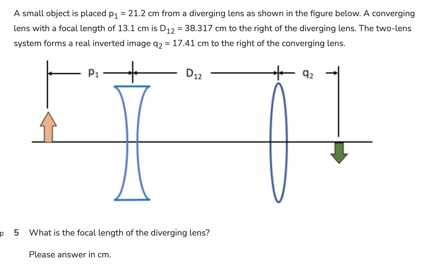 Solved A small object is placed p1=21.2 cm from a diverging | Chegg.com Solved A small object is placed p1=21.2 cm from a diverging | Chegg.com