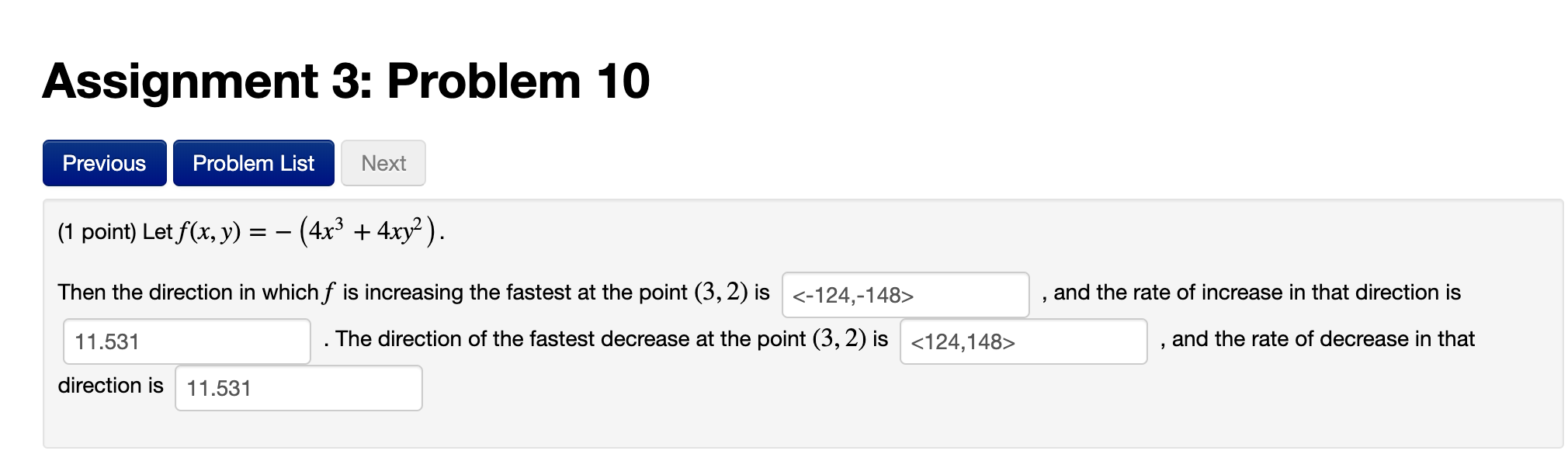 Solved Assignment 3: Problem 10 Previous Problem List Next | Chegg.com