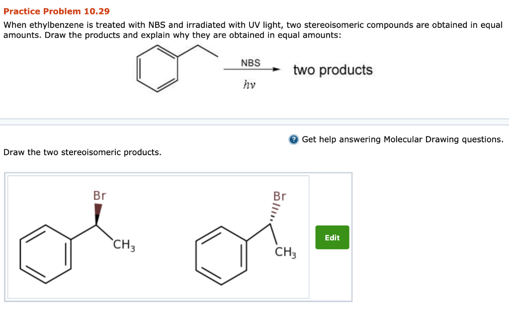 Solved Practice Problem 10.29 When ethylbenzene is treated | Chegg.com