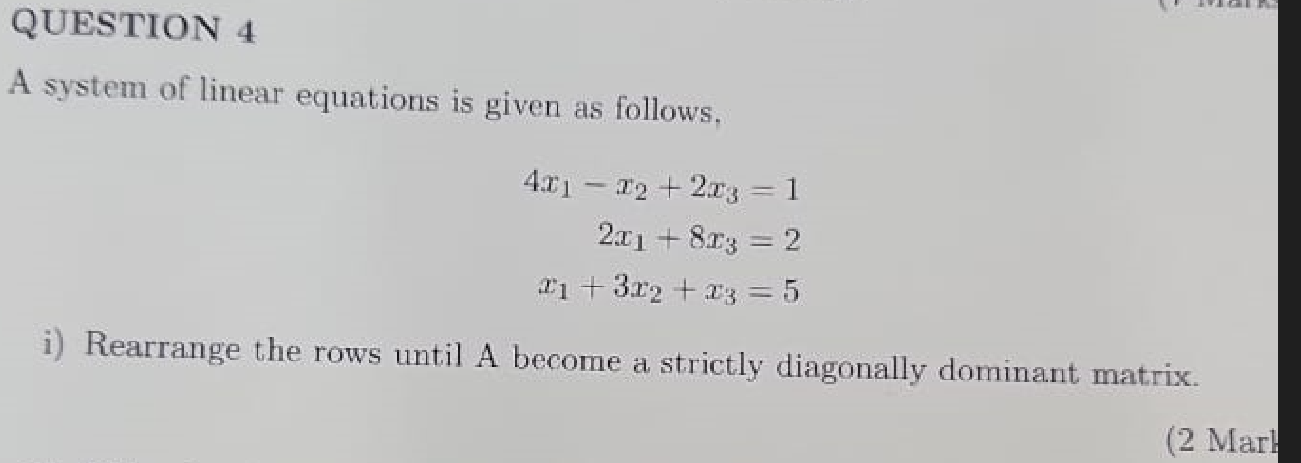 Solved A system of linear equations is given as follows, | Chegg.com