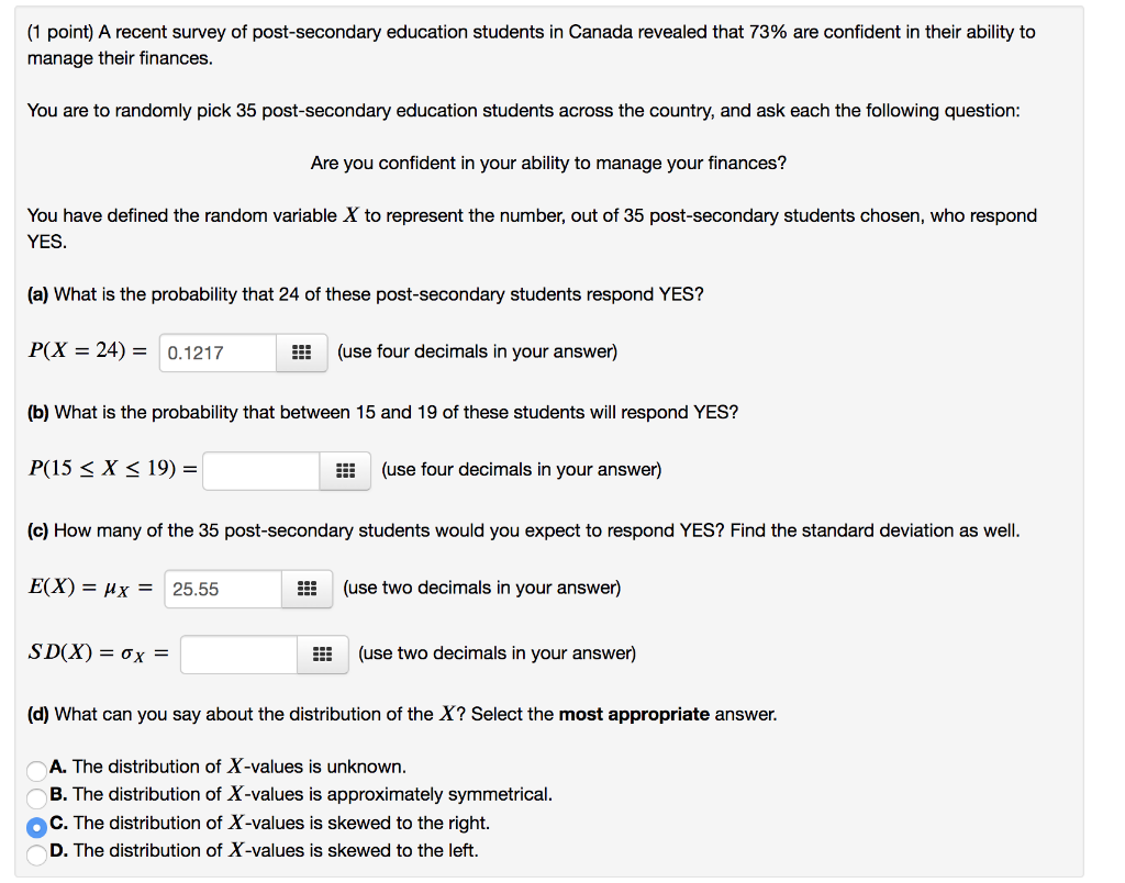 Solved 1 Point A Recent Survey Of Post secondary Education Chegg