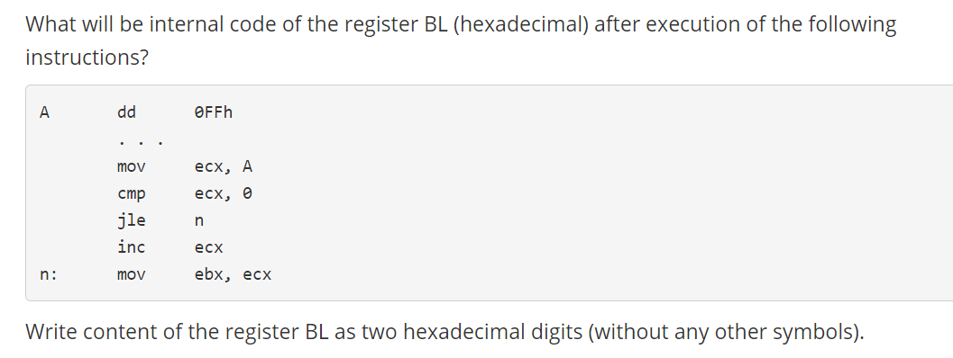 Solved What will be internal code of the register BL | Chegg.com