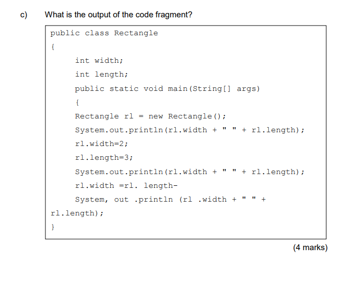 Solved What is the output of the code fragment? public class | Chegg.com