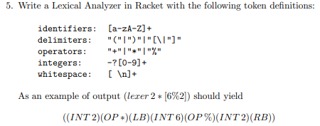 Solved 5. Write a Lexical Analyzer in Racket with the | Chegg.com