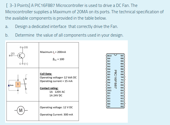 [ 3-3 Points] A PIC16F887 Microcontroller is used to | Chegg.com