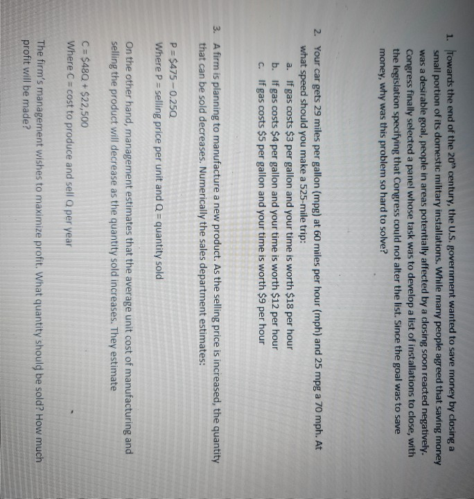 Solved 1. Towards the end of the 20th century, the U.S. | Chegg.com