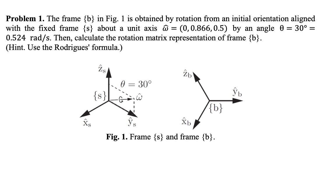 Solved Problem 1. The frame {b} in Fig. 1 is obtained by | Chegg.com