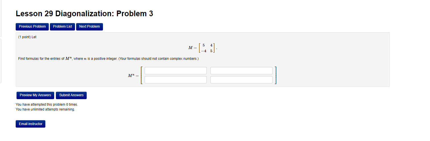 Solved Lesson 29 Diagonalization: Problem 3 Previous Problem | Chegg.com