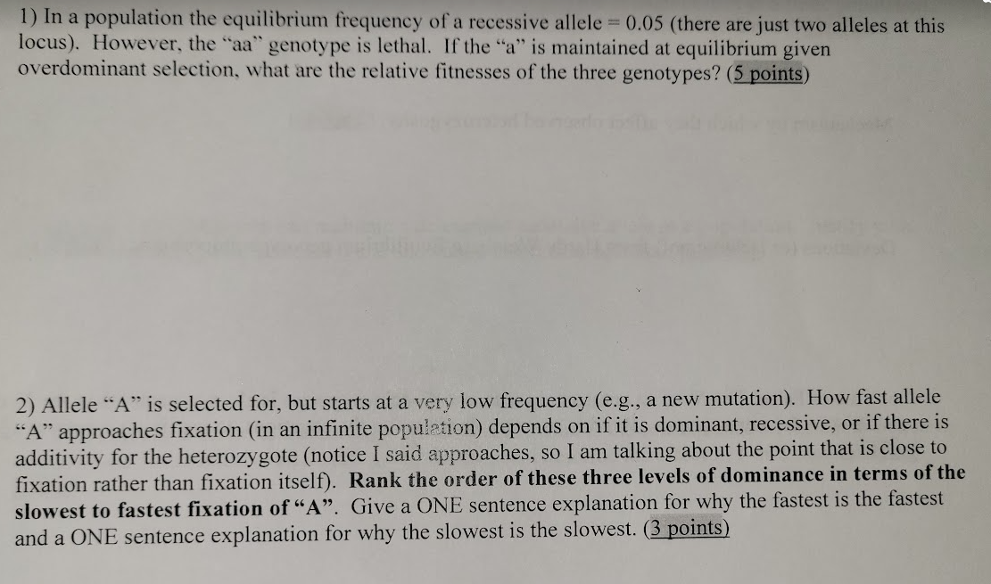 Solved 1) In a population the equilibrium frequency of a | Chegg.com