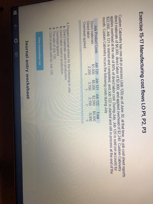 Solved Exercise 15-17 Manufacturing cost flows LO P1, P2, P3 | Chegg.com
