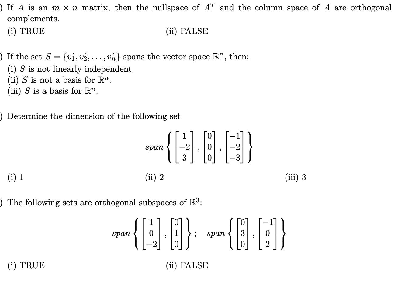 Solved ) If A is an m x n matrix, then the nullspace of AT | Chegg.com