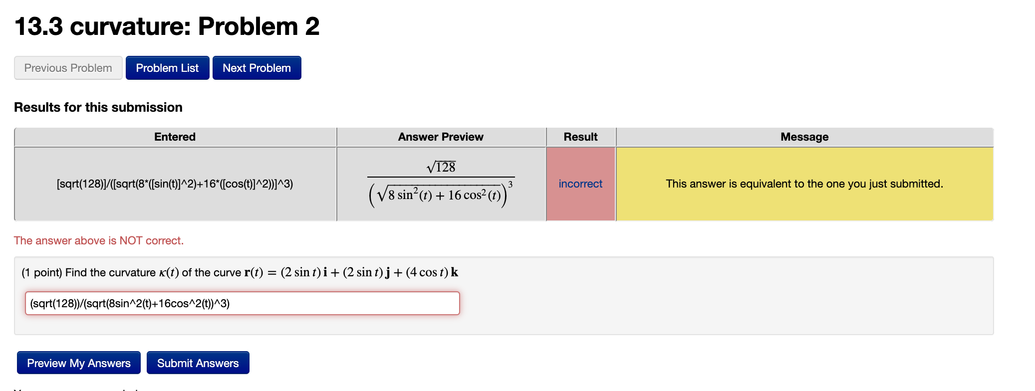 Solved 13.3 curvature: Problem 2 Previous Problem Problem | Chegg.com