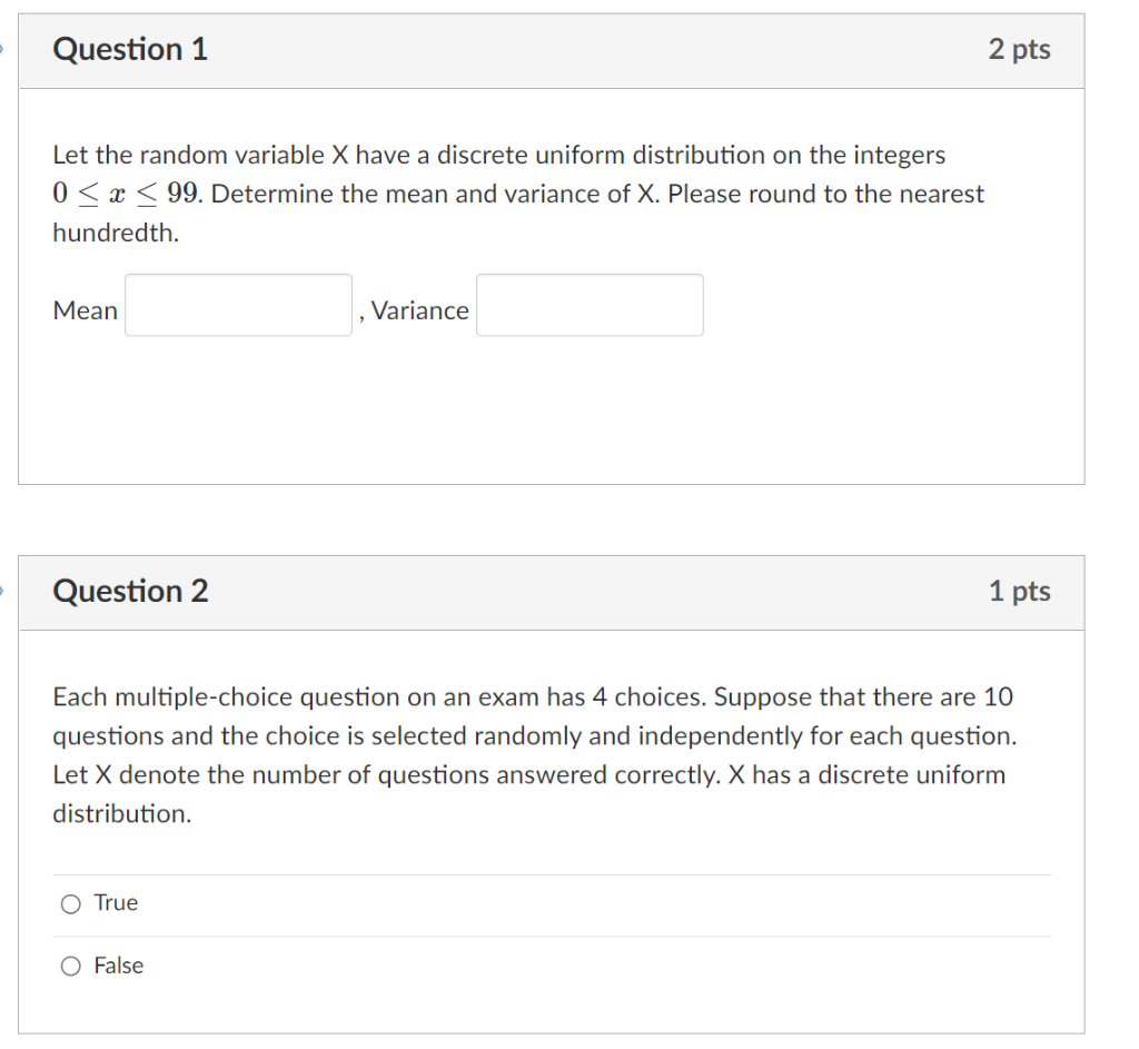 Solved Question 1 2 Pts Let The Random Variable X Have A 