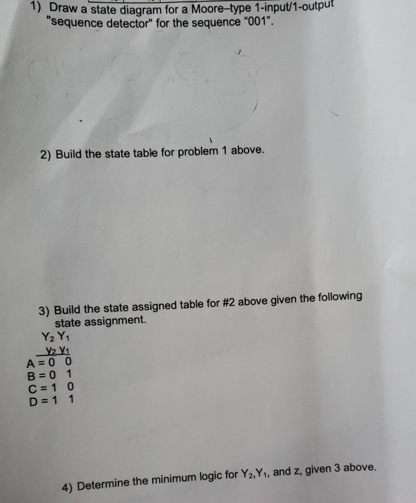 Solved 1) Draw a state diagram for a Moore-type | Chegg.com