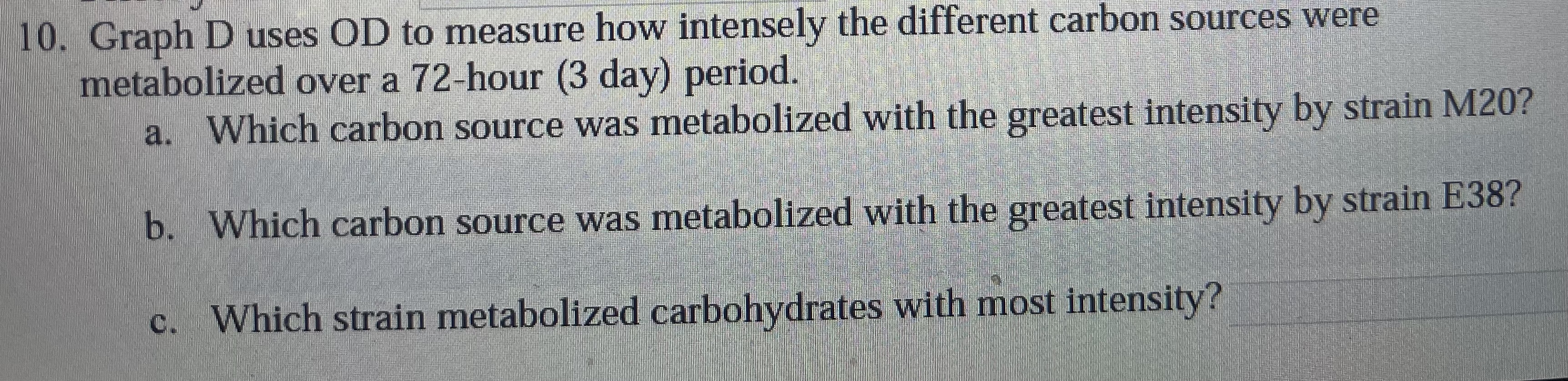 10. Graph D uses OD to measure how intensely the | Chegg.com