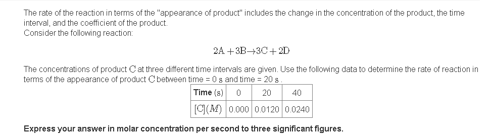 Solved The rate of the reaction in terms of the "appearance | Chegg.com