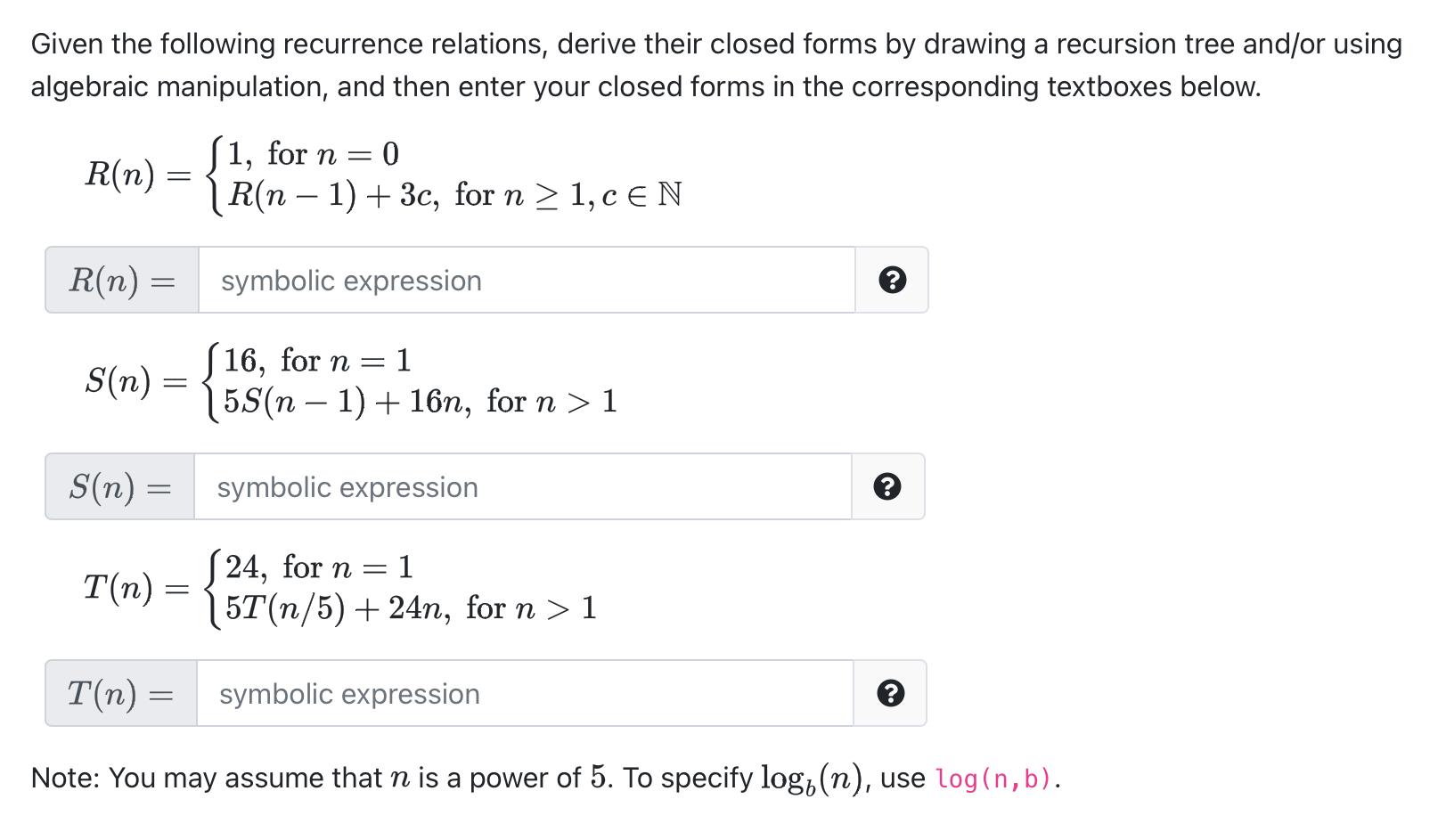 Solved Given the following recurrence relations, derive | Chegg.com