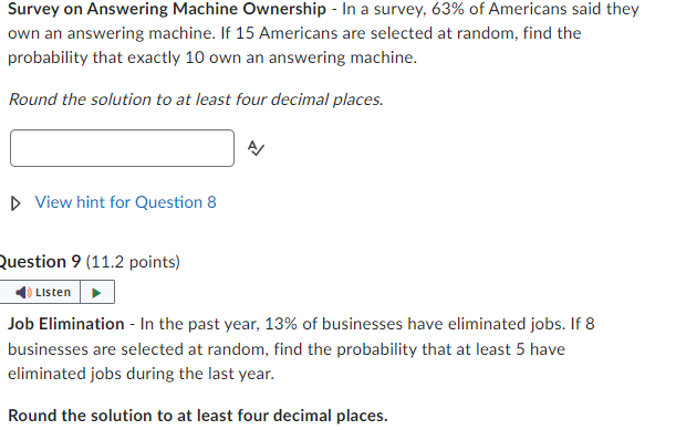 Solved Survey on Answering Machine Ownership - In a survey, | Chegg.com