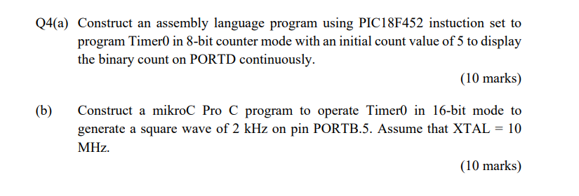 Solved Q4(a) Construct an assembly language program using | Chegg.com