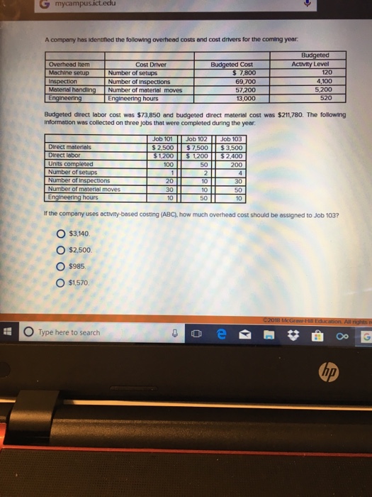 Solved G mycampus.ict.edu A company has identihied the | Chegg.com