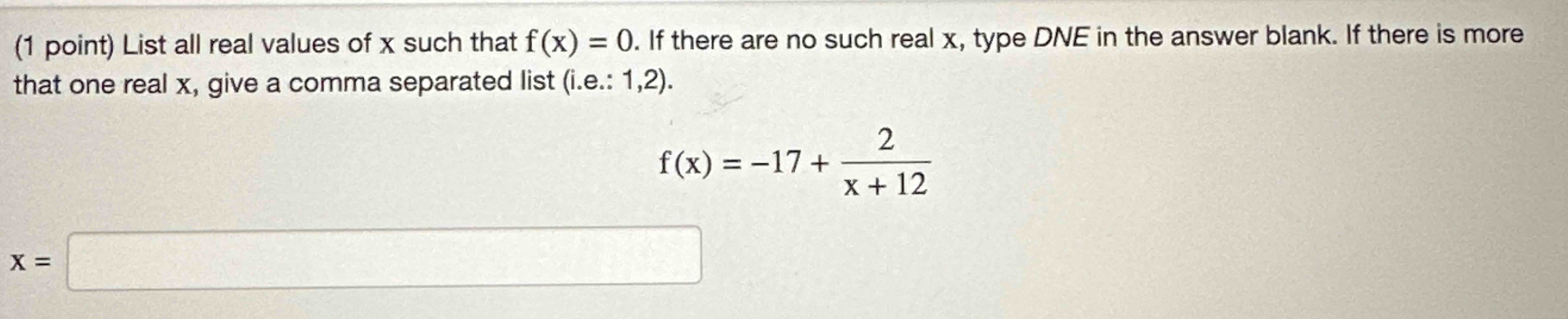 Solved (1 ﻿point) ﻿List all real values of x ﻿such that | Chegg.com