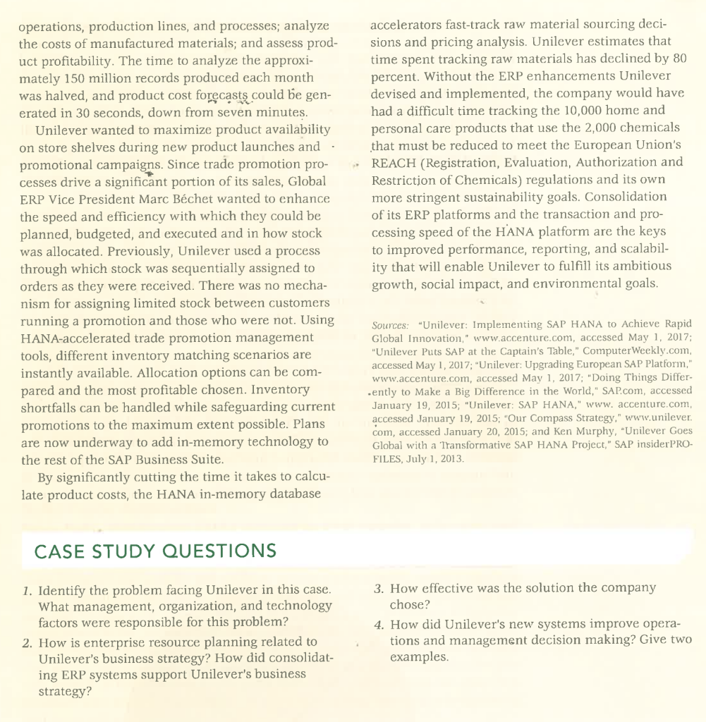 Solved Unilever Unifies Globally with Enhanced ERP Unilever | Chegg.com