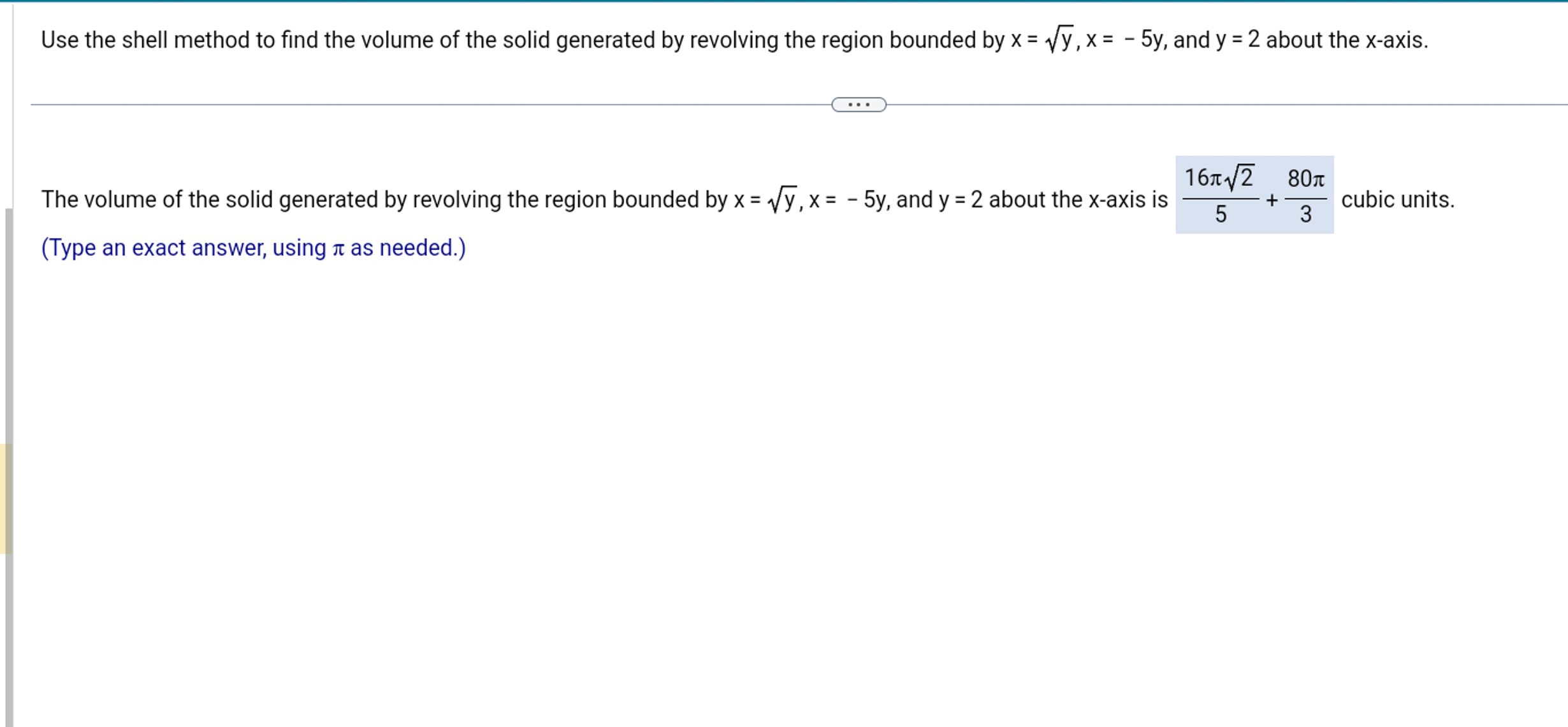 Solved Use the shell method to ﻿find the volume of ﻿the | Chegg.com