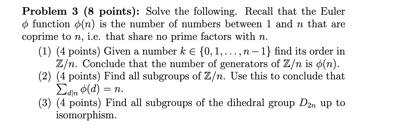 Solved Problem 3 (8 ﻿points): Solve the following. Recall | Chegg.com