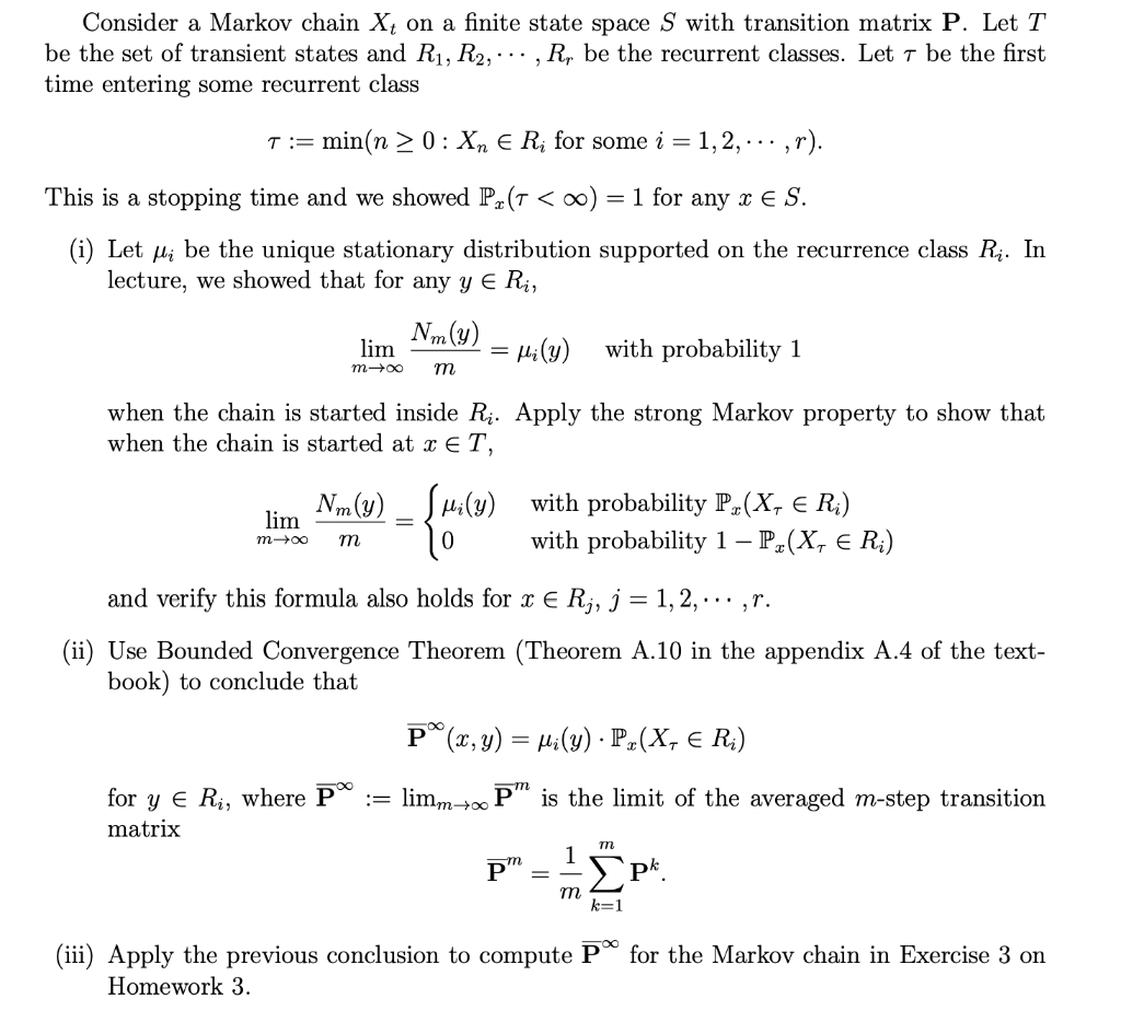 Consider a Markov chain Xt on a finite state space S | Chegg.com