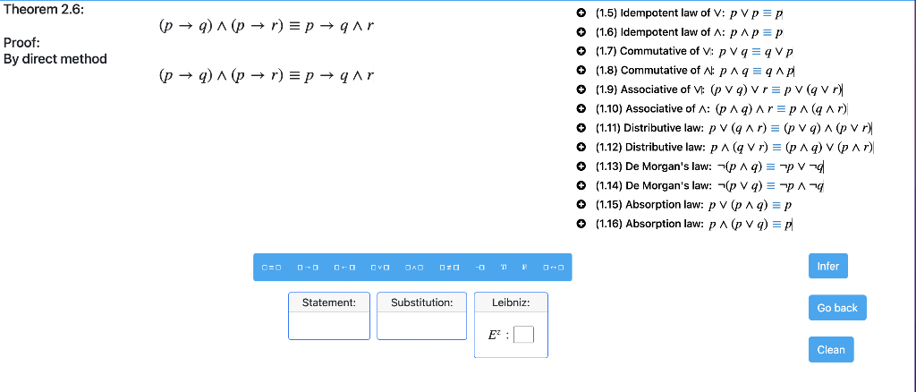 Solved Theorem 2.6: Proof: (p→q)∧(p→r)≡p→q∧r ⊕ (1.5) | Chegg.com