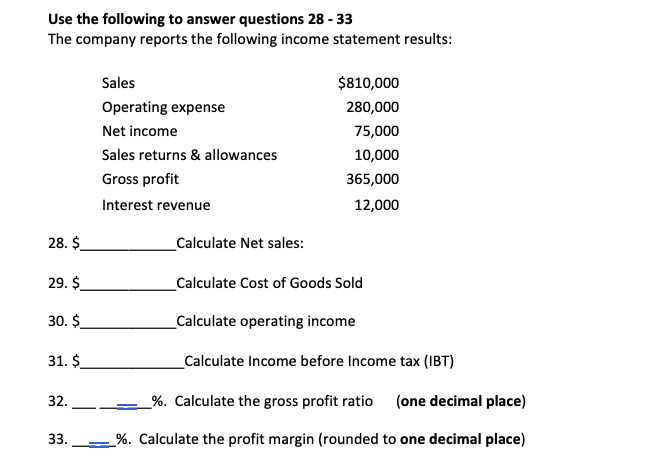 Solved Use the following to answer questions 28−33 The | Chegg.com