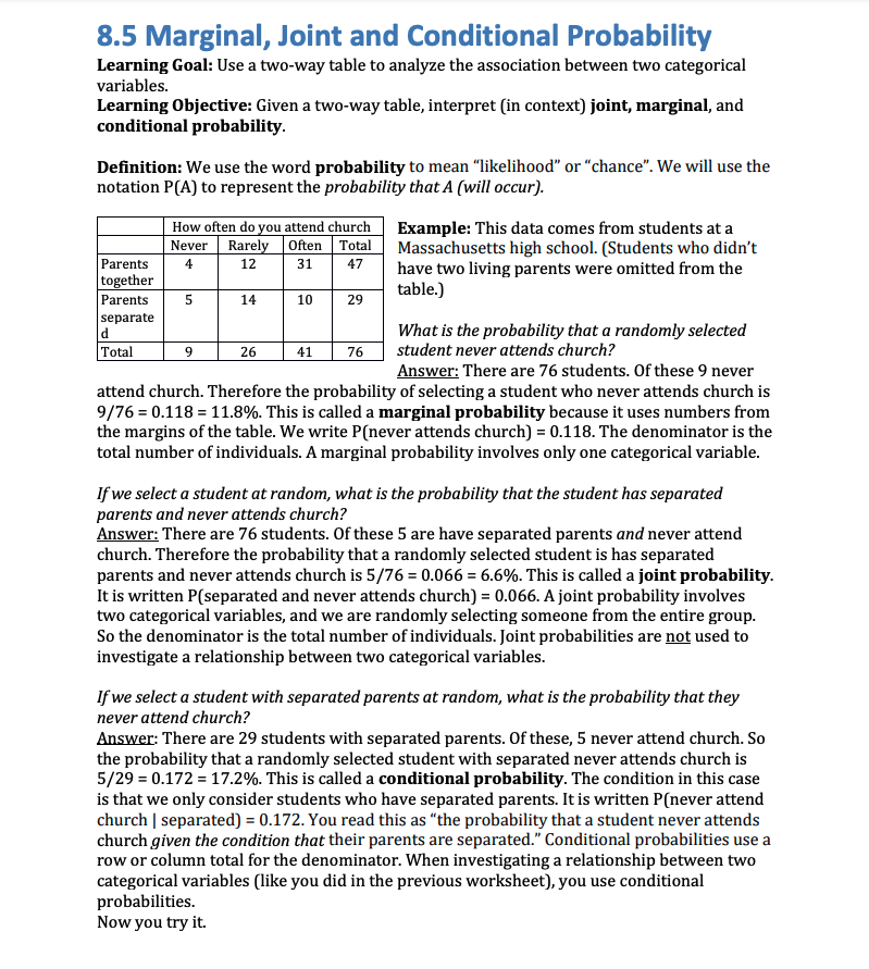 Solved 4 5 14 10 29 9 26 41 8.5 Marginal, Joint and | Chegg.com