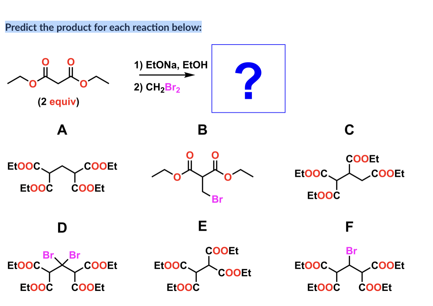 Solved Predict the product for each reaction below: (2 | Chegg.com