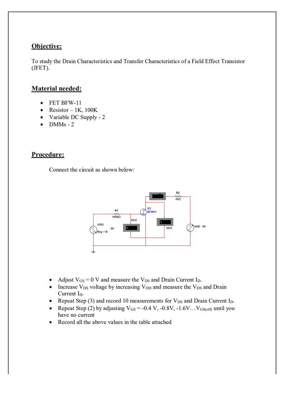 Solved Objective: To study the Drain Characteristics and | Chegg.com