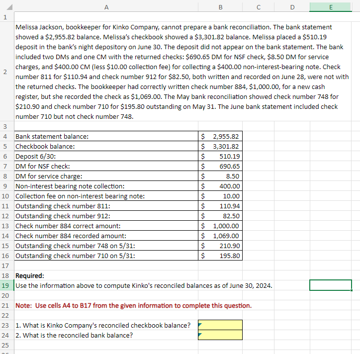 Solved Melissa Jackson, bookkeeper for Kinko Company, cannot | Chegg.com