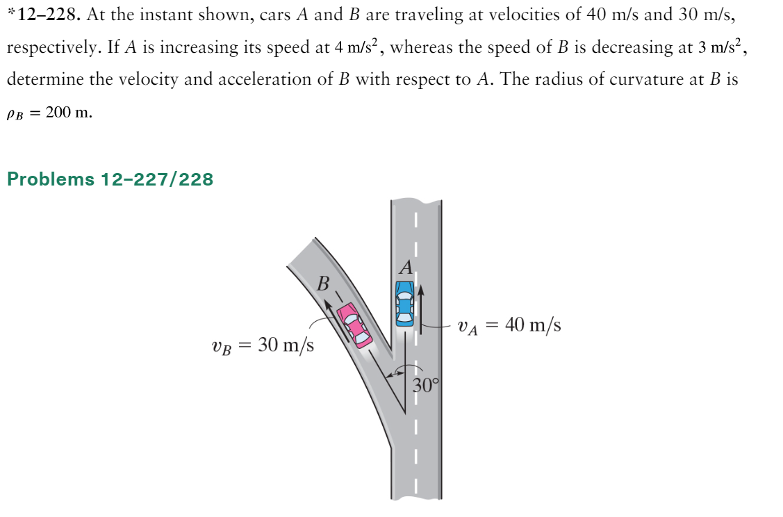 Solved ∗12−228. At the instant shown, cars A and B are | Chegg.com