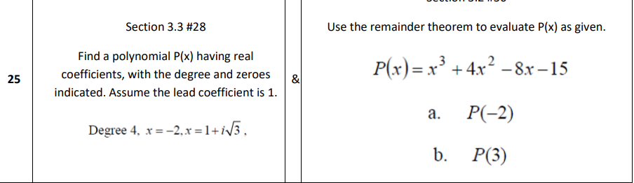 Solved Section 3.3#28 Find a polynomial P(x) having real | Chegg.com